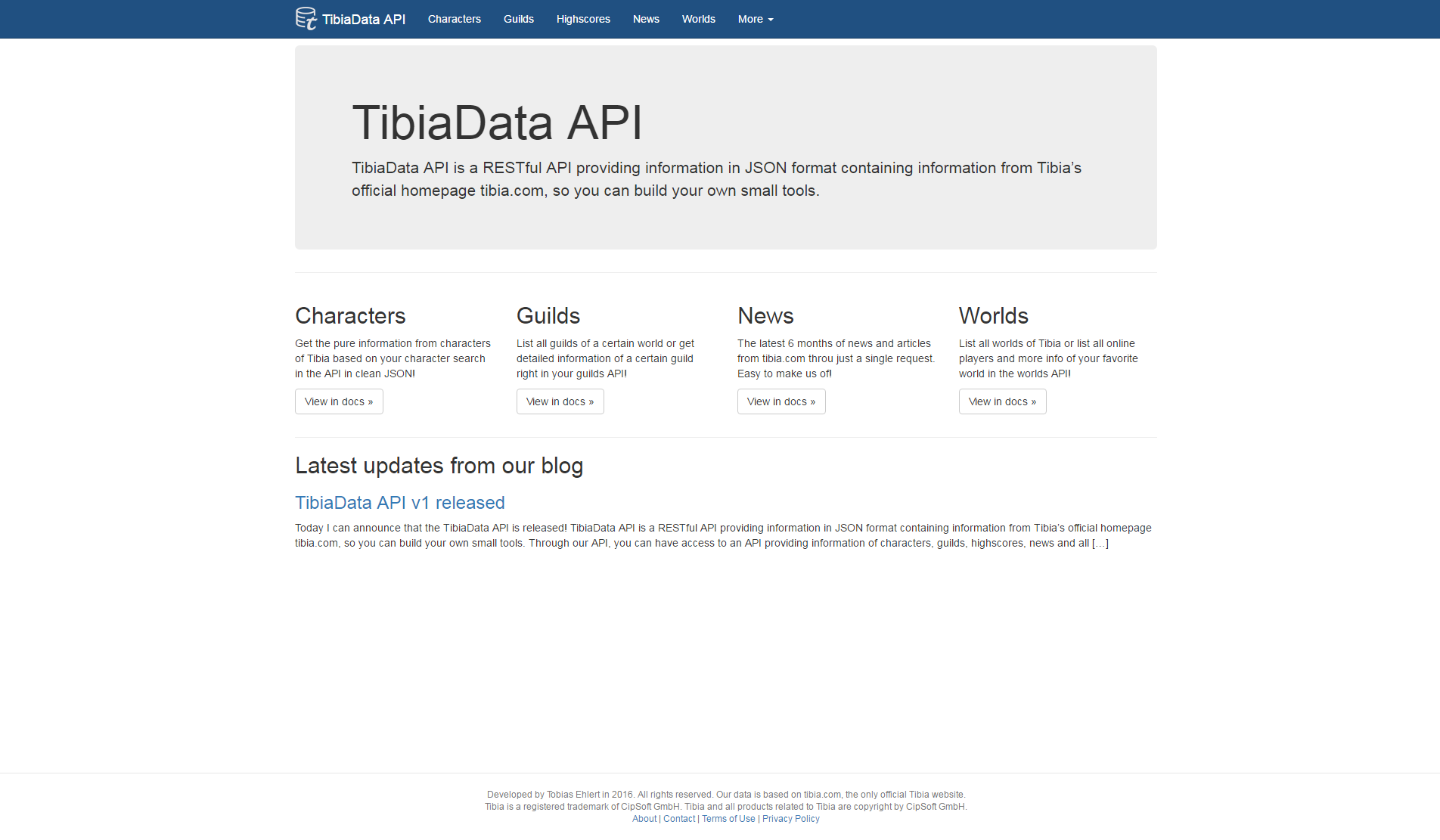 New project TibiaData (API for Tibia) - tibiadata.com - thelindberg.com